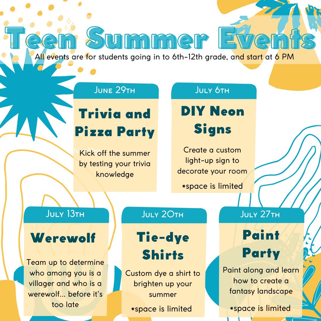 2023 Teen Summer Reading Program Events - BILL MEMORIAL LIBRARY