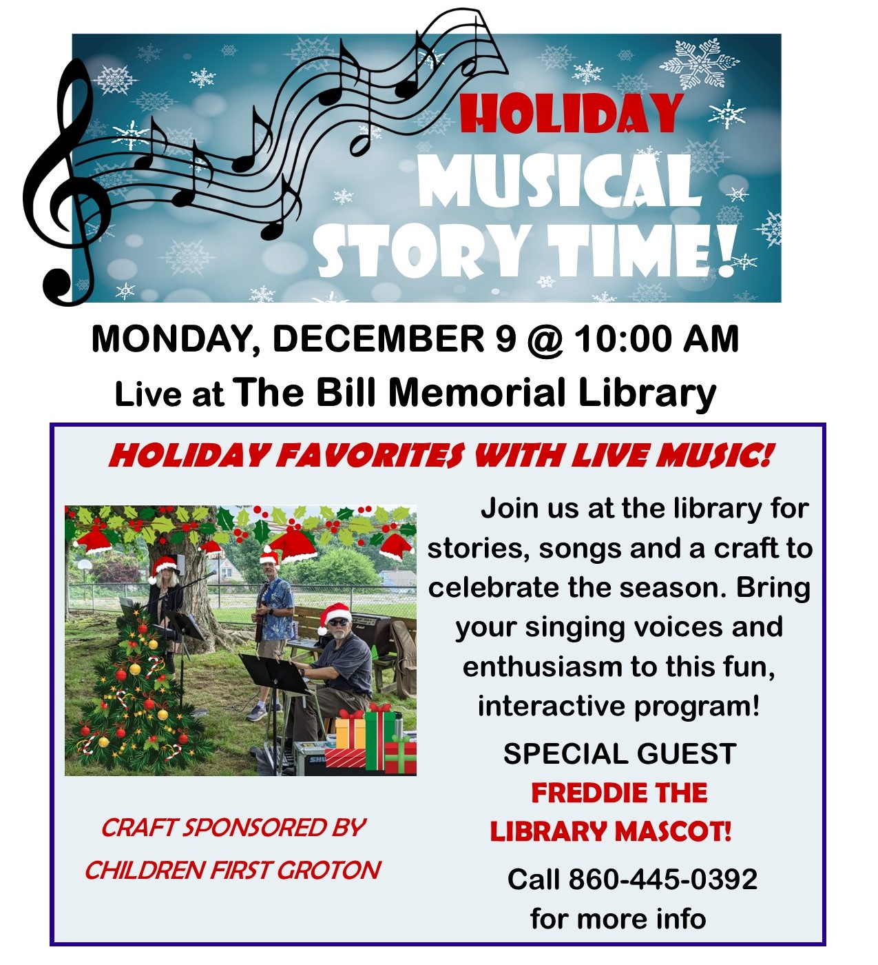 2024 Holiday Musical Storytime for Kids - BILL MEMORIAL LIBRARY